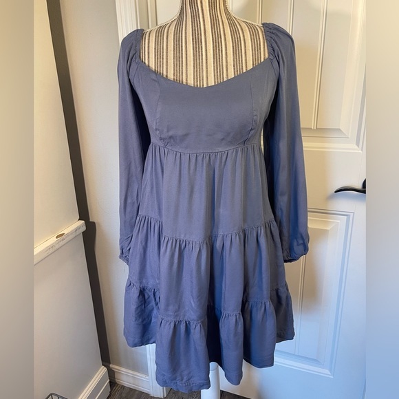 beyond words | Dresses | Beyond Words Blue Muave Tiered Tie Back Mini ...